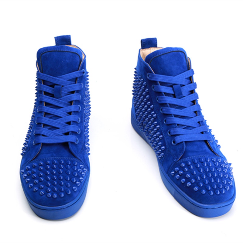 Men Spike Stud leather casual shoes rivets sneaker lace up flat high ...