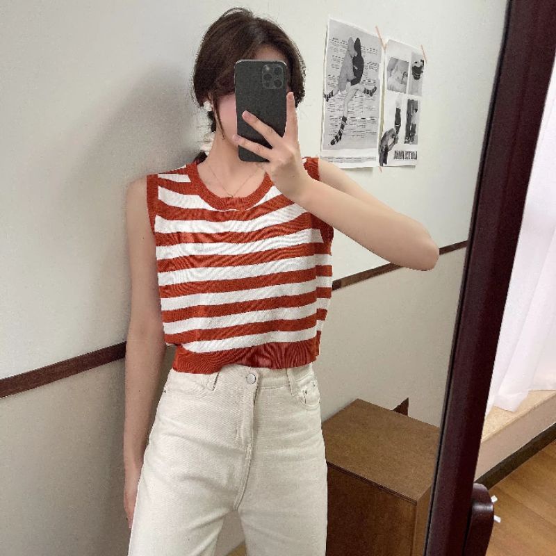 Eyofficial13029 JNBBเสื้อครอปแขนกุดคอกลมลายทางสามารถใส่เป็นเสื้อกั้กได้ ...