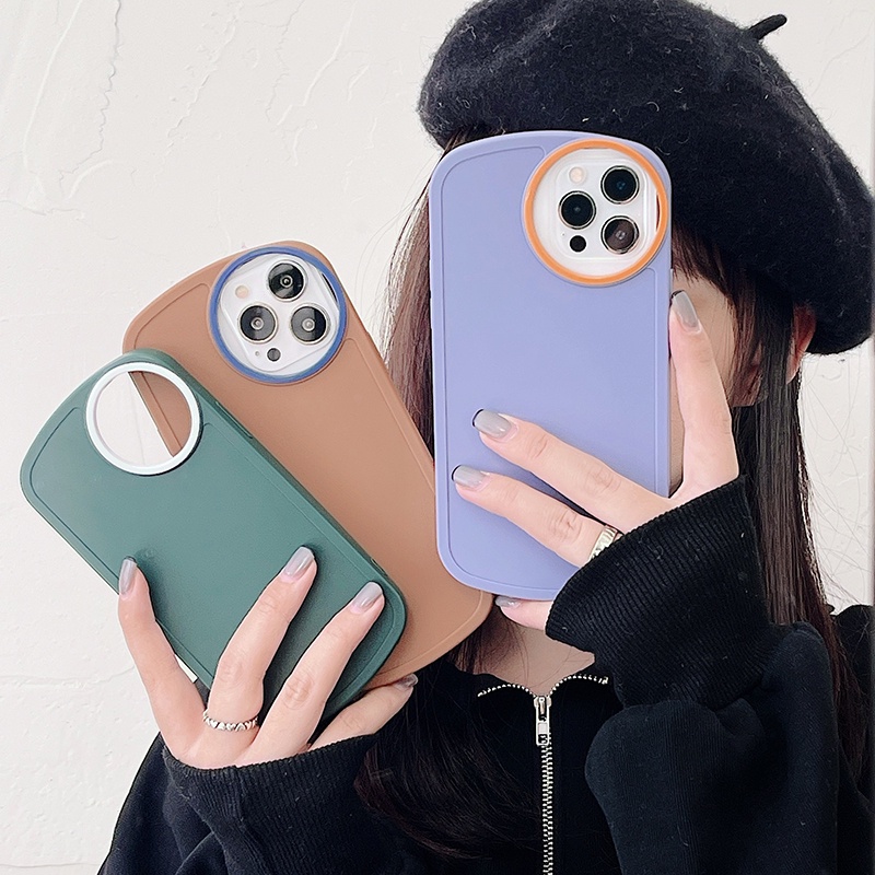 Iphone case Big round hole camera curve monochrome Anti-fall tpu soft ...