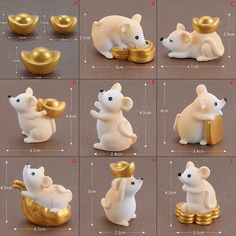 ☆Cute Mouse Figurines Gold Miniatures Figurine Craft Garden Decoration ...