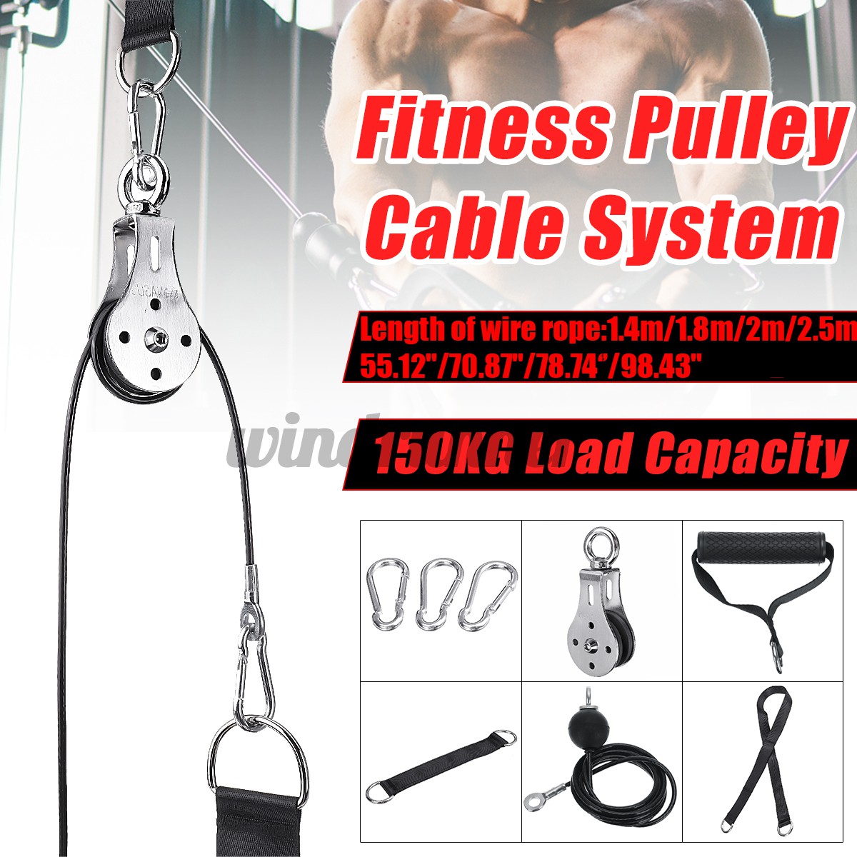 6pcs DIY Fitness Pulley Cable Machine Attachment System Arm Biceps ...
