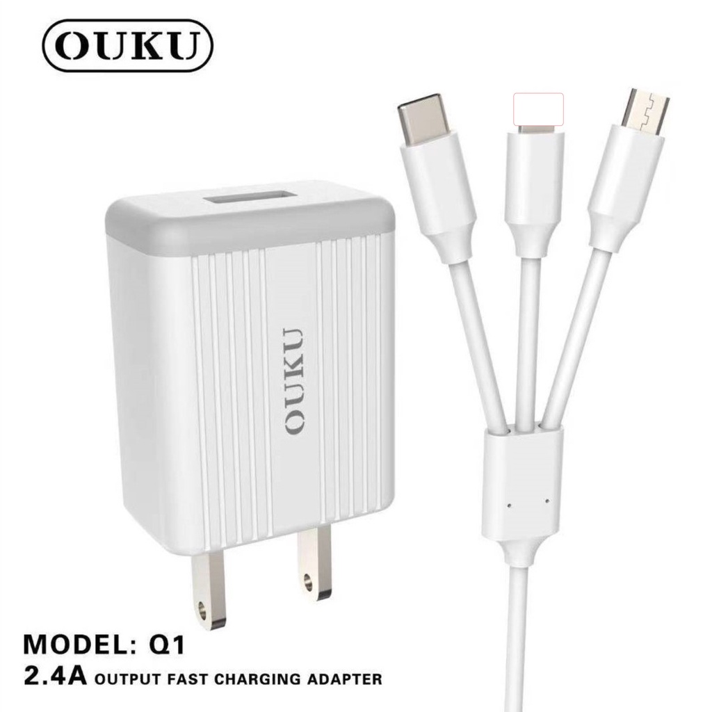 OUKU Q1 สายชาร์จพร้อมปลั๊ก ชาร์จเร็ว Charger Set Fast Charging 2.4A สำหรับ for LMicro USBType ...
