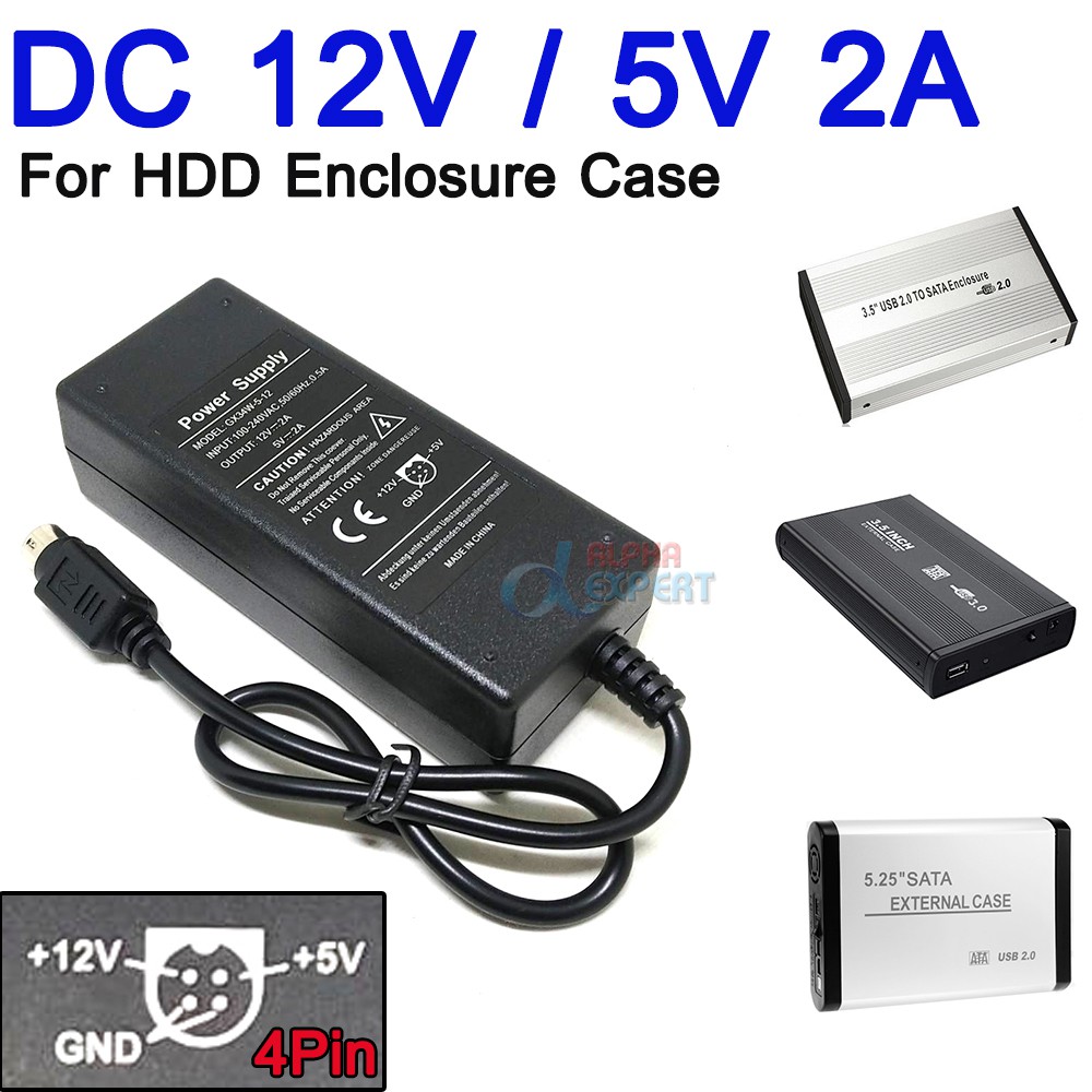 อะแดปเตอร์ แบบ 4Pin สำหรับกล่องใส่ HDD 12V / 5V 2A for HDD Enclosure ...
