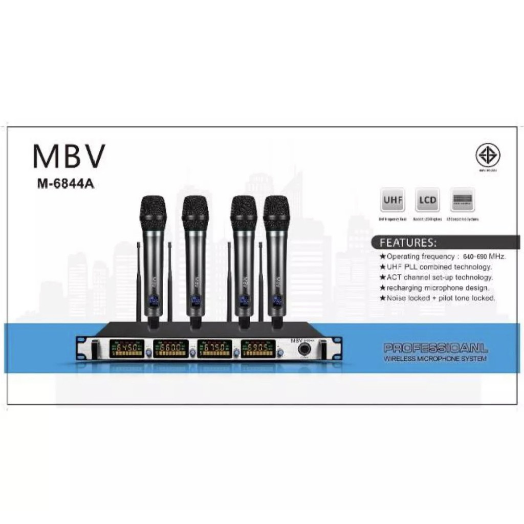 NEW ไมค์ลอยถือไร้สาย MBV M-6844 (A) ปรับความถี่ได้ ไมค์ลอย 4ตัว ไมโครโฟนไร้สาย 4ตัว ไมค์ลอยไร้ ...
