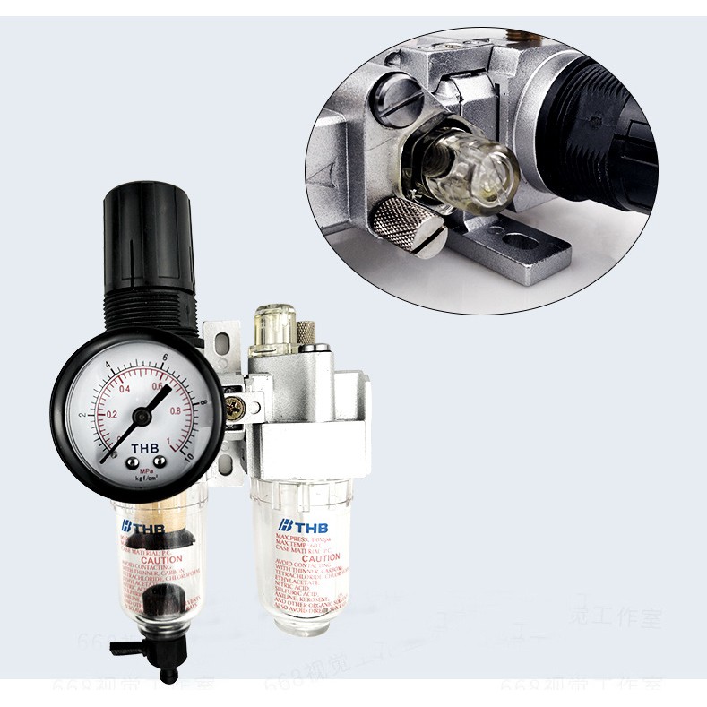 THB ชุดกรองลม ดักน้ำพร้อมตัวปรับลม เติมน้ำมัน ขนาดเกลียว 1/4” FRL202 (Made in Taiwan) ของแท้100% ...