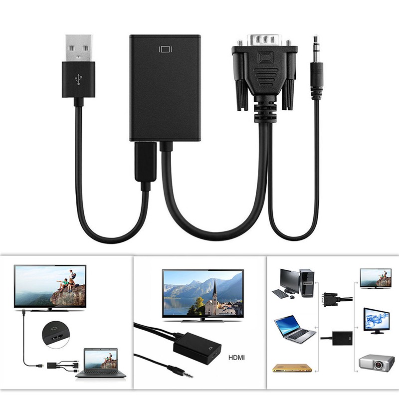 (new)VGA Male To HDMI Output 1080P HD+ Audio TV AV HDTV Video Cable ...
