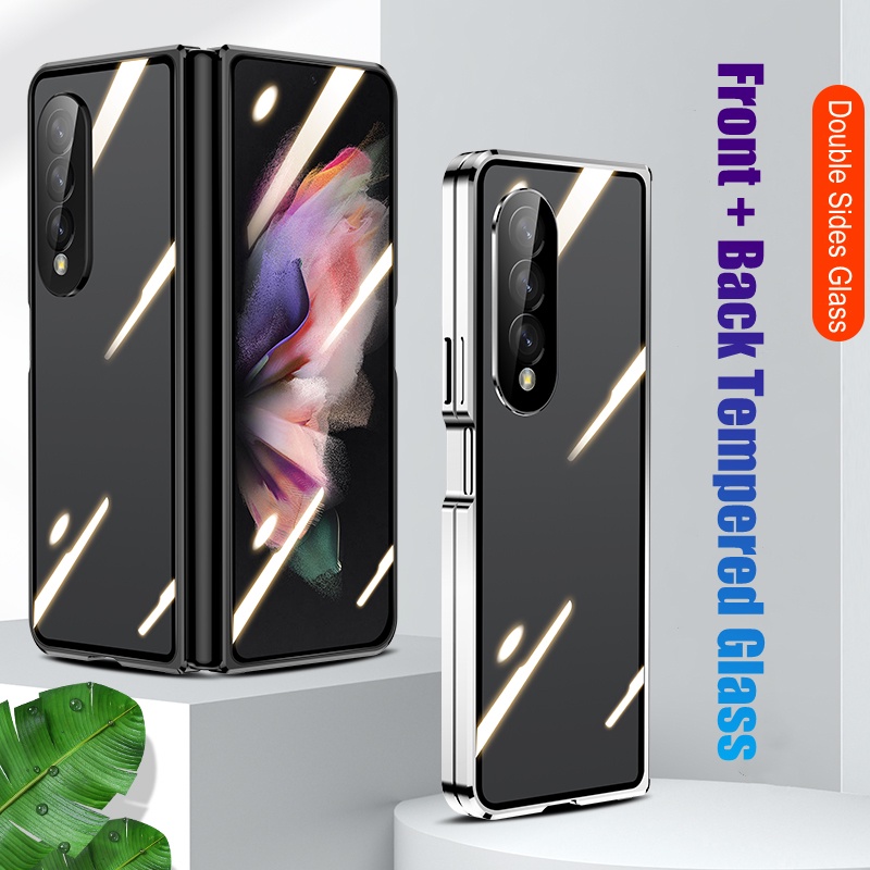 Metal Frame For Samsung Galaxy Z Fold 3 Case Tempered Glass Privacy ...
