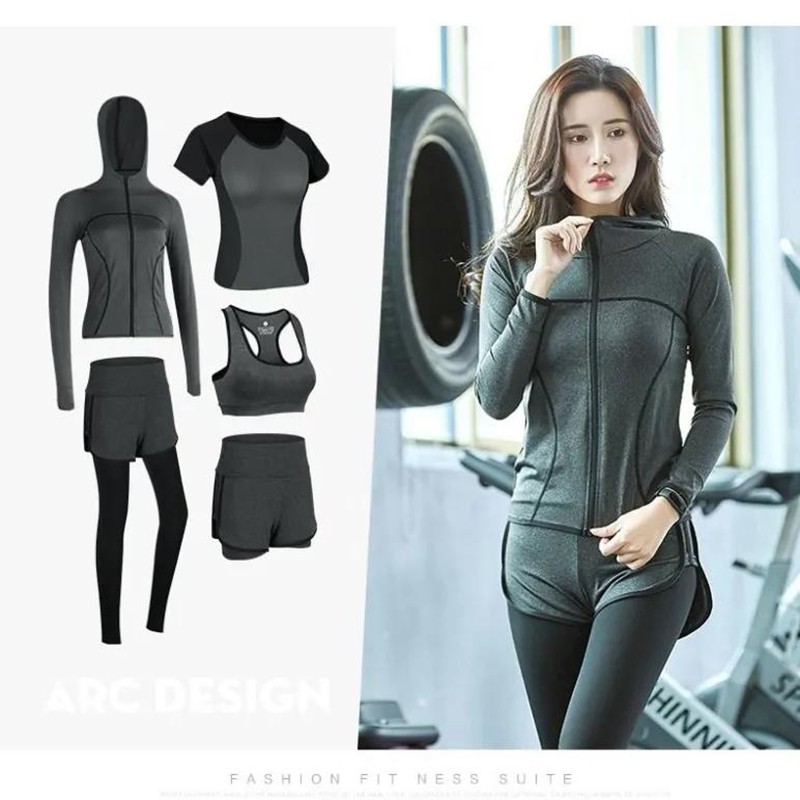 Women 5-Pieces Sports Suit Yoga Running Gym Sports Exercise Fitness ...