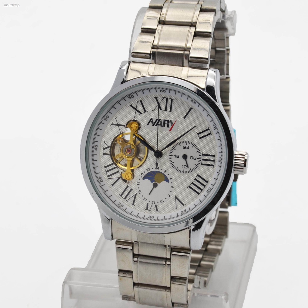 NARY Man Watch นาฬิกาข้อมือ ผู้ชาย สายสแตนเลส หน้าปัดกันรอย หน้าปัดขาว ...