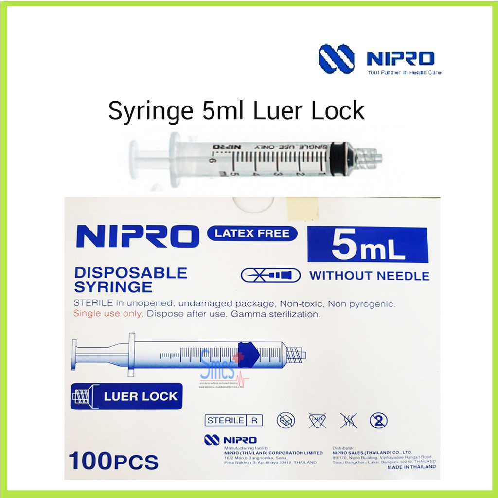 ไซริงค์ฉีดยา/กระบอกฉีดยา (Luer Lock) 5 ml หัวล้อค Syring Nipro จำนวน 100 ชิ้น | Shopee Thailand