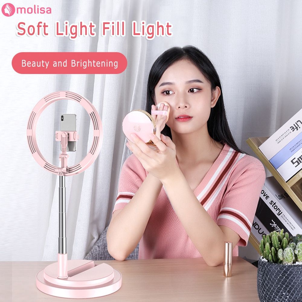 Round Base Dimmable LED Ring Light Portable Storage Folding Phone ...