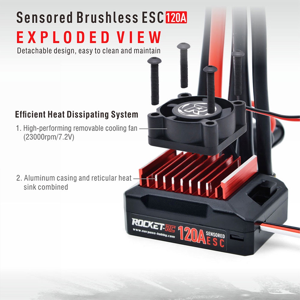 120A Sensored Brushless ESC with Removable Cooling Fan for sized 380 ...