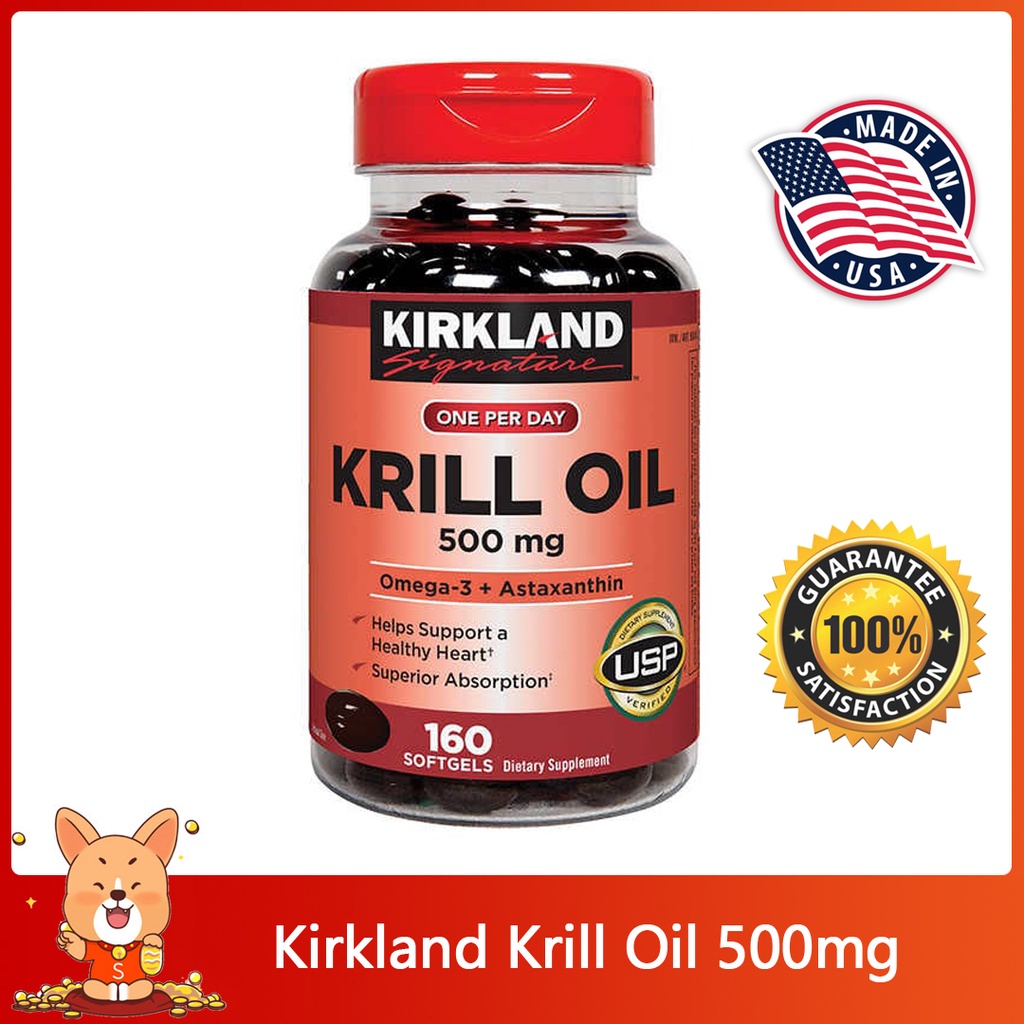 (Exp.112023)Kirkland Krill Oil 500mg Omega 3 Astaxanthin 160 Softgels ...