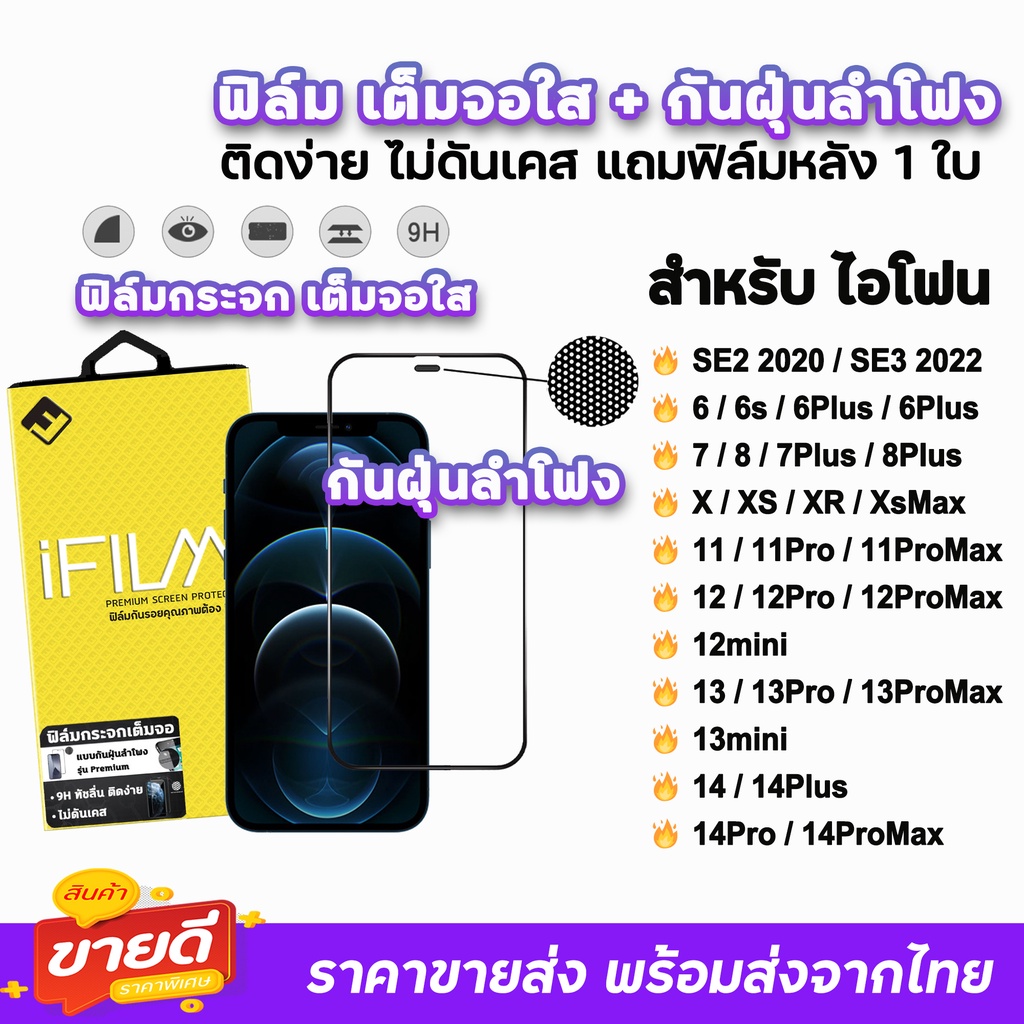 iFilm ฟิล์มกระจก เต็มจอใส แบบกันฝุ่นลำโพง สำหรับไอโฟน 14promax 14plus ...
