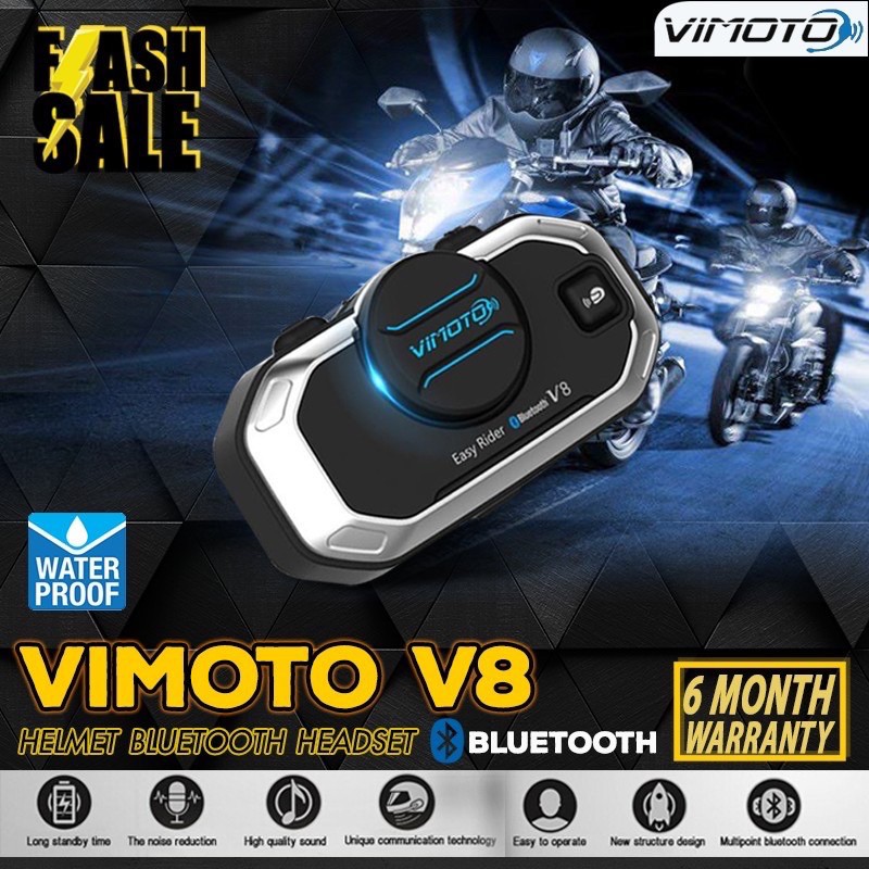 Vimoto V8 บูลทูธติดหมวกกันน็อค อินเตอร์คอม มีระบบตัดเสียงรบกวน ตัวเครื่องกันน้ำกันฝนได้ (มี ...