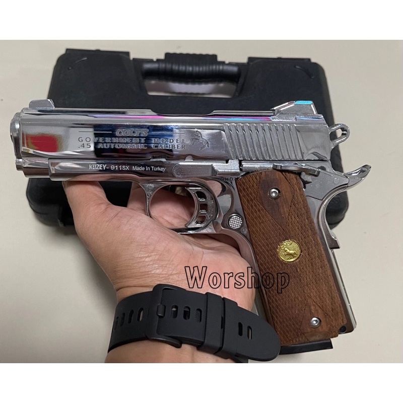 Blank Kuzey M1911 9 mm P.A.K. ด้ามไม้แท้ สีเงิน เงา สำหรับเหมาะการแสดง ...