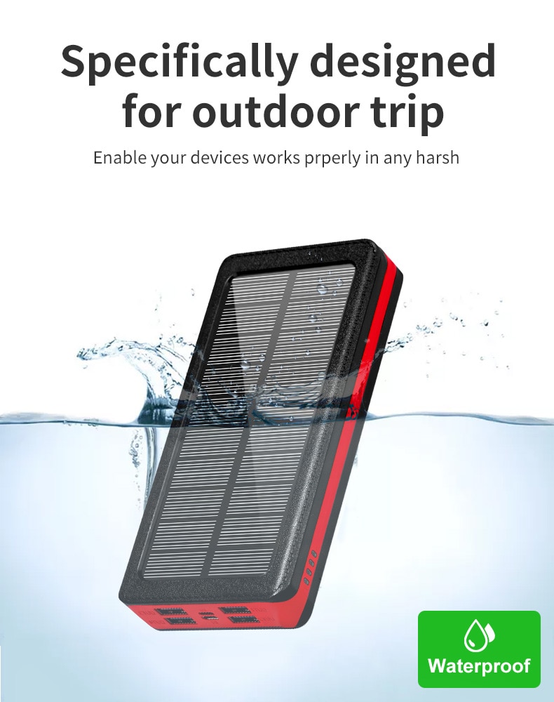 Original 80000mAh Wireless Solar Power Bank Portable Charger Large Capacity 4 USB LED External ...