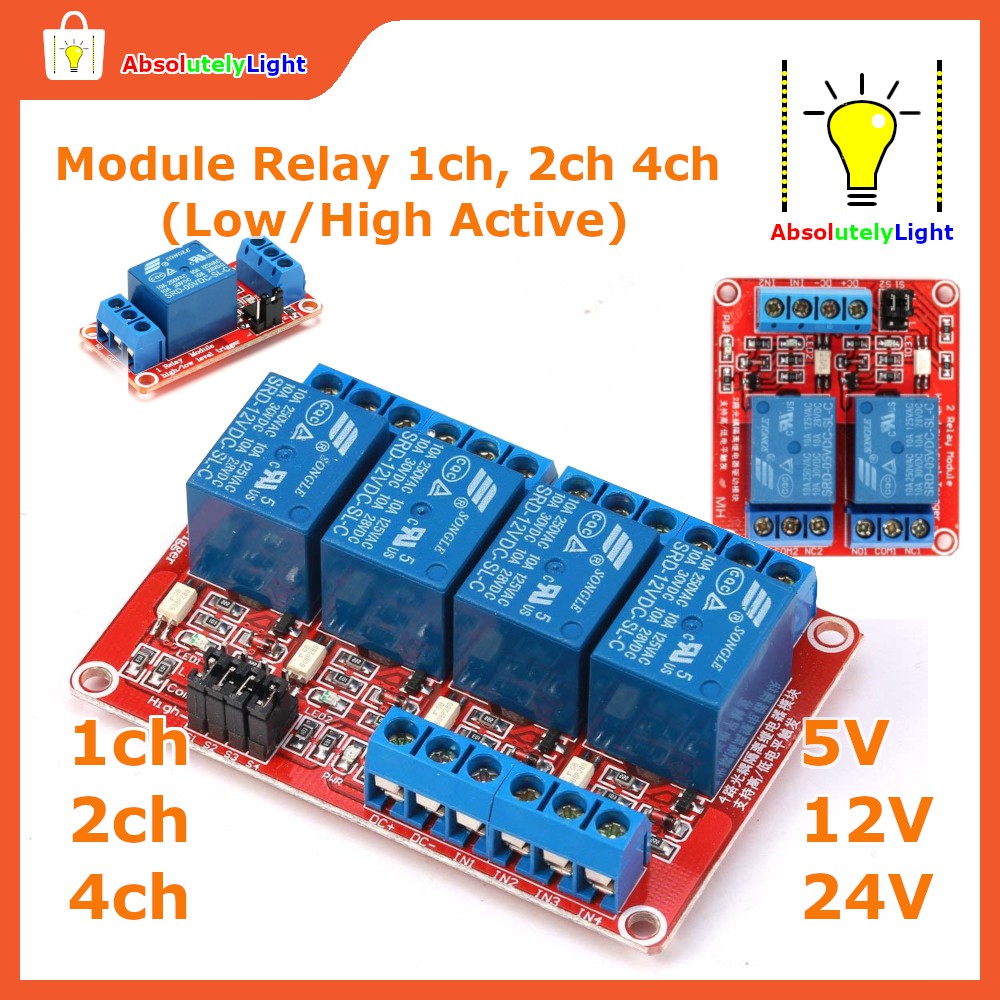 ⚙️⚙️โมดูลรีเลย์ 1ch 2ch 4ch สำหรับ 5V 12V 24V ปรับ Low/High Active # ...