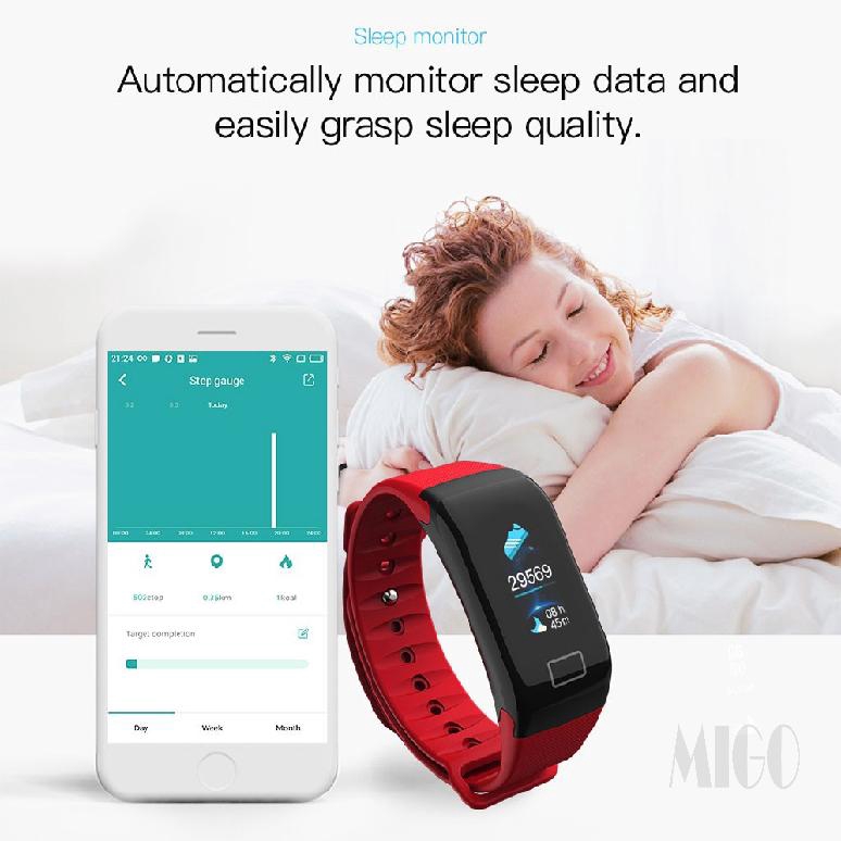 MIGO F1 ฉลาด เครื่องวัดอัตราการเต้นของหัวใจ สร้อยข้อมือนาฬิกาหน้าจอสี ...