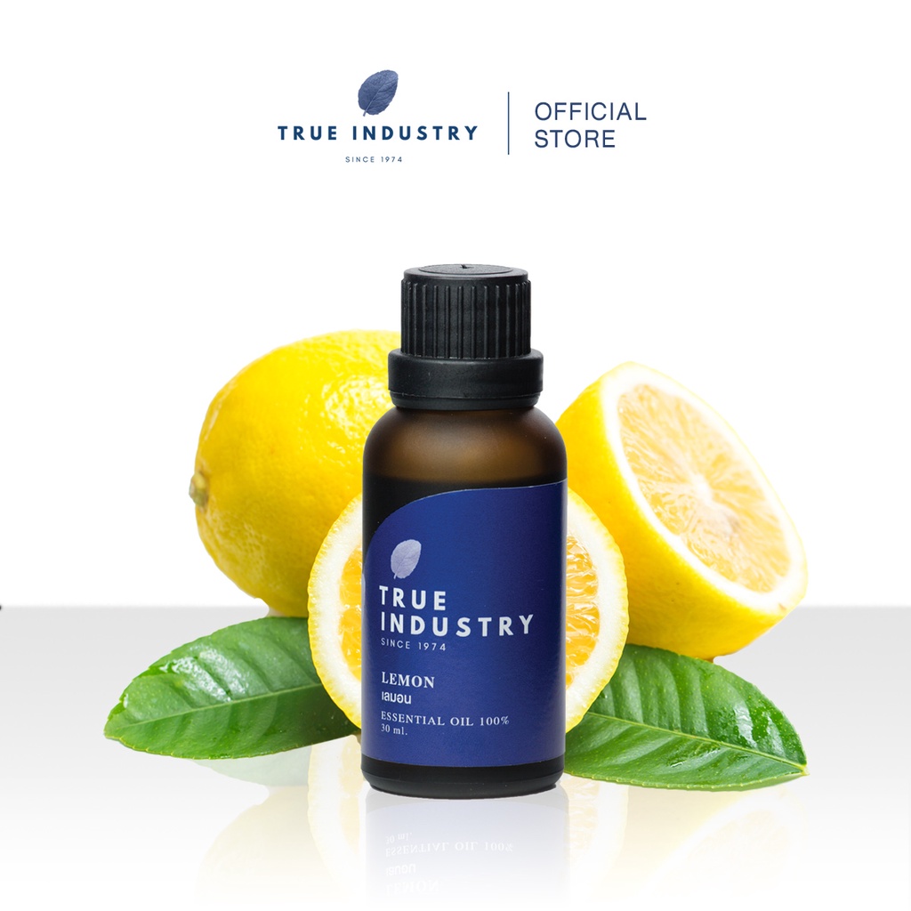 True industry น้ำมันหอมระเหย 100 กลิ่นเลมอน (Pure Lemon essential oil) แถมฟรี จุกสำหรับหยด ...