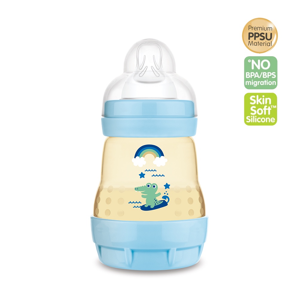 MAM ขวดนม ขวดสีชา ป้องกันโคลิค PPSU Anti-Colic Bottle 5.5 ออนซ์ (160ml) จุกเบอร์ 1 (มี 3 สี ...