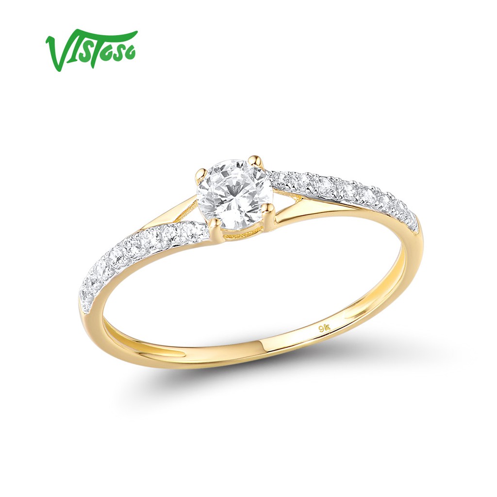 VISTOSO Gold Rings For Women Genuine 9K 375 Yellow Gold Ring Sparkling ...