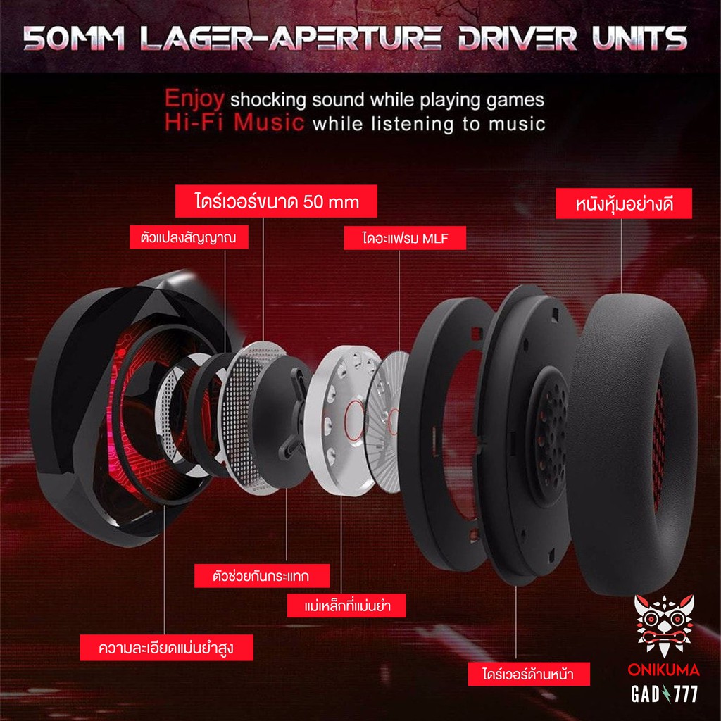 ONIKUMA K7 [G7_041] หูฟังเกมมิ่งแบบครอบหู หูฟังแบบครอบ หูฟังเกมมิ่ง หูฟังมีไมค์ gaming headphone ...