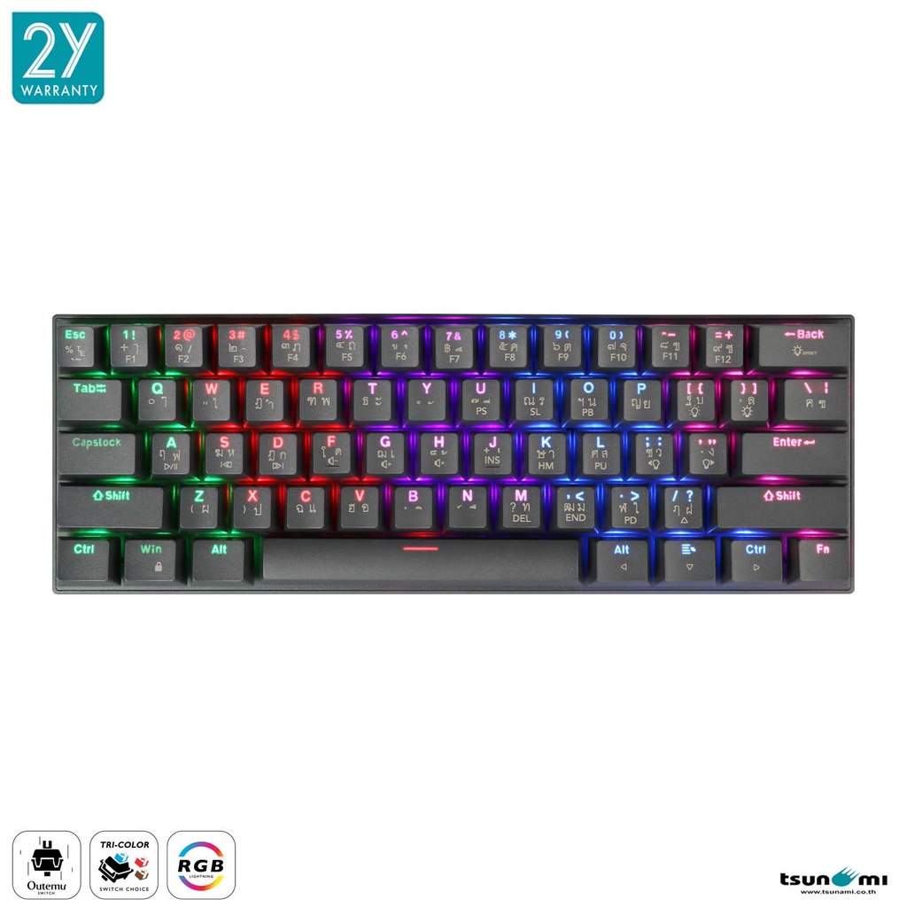 (ลด ล้าง สต๊อก) คีย์บอร์ดเกมมิ่ง Tsunami Outemu MK-61 61Keys 60 Compact ...