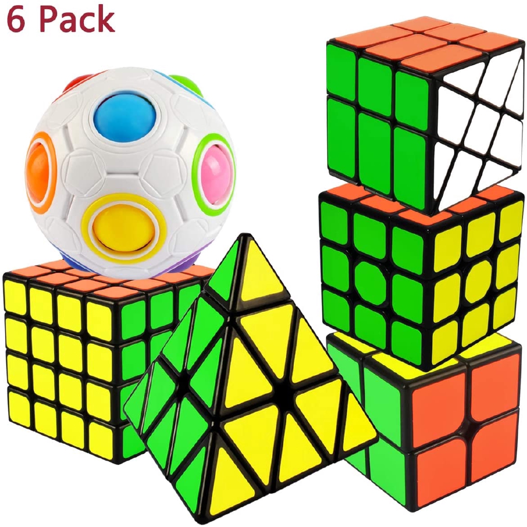 XIAORUI Rubix Cube Set, 6 Pack Speed Cubes Pyraminx + 2x2 + 3x3 + 4x4 + Magic Rainbow Ball ...