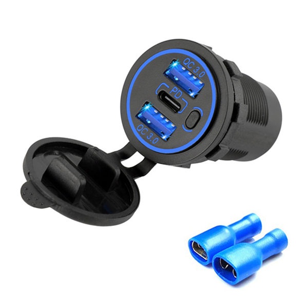 Socket USB PD QC3.0 2 ช่องType C 1 ช่อง สวิตช์เปิด-ปิด ติดรถยนต์ ชาร์จ ...