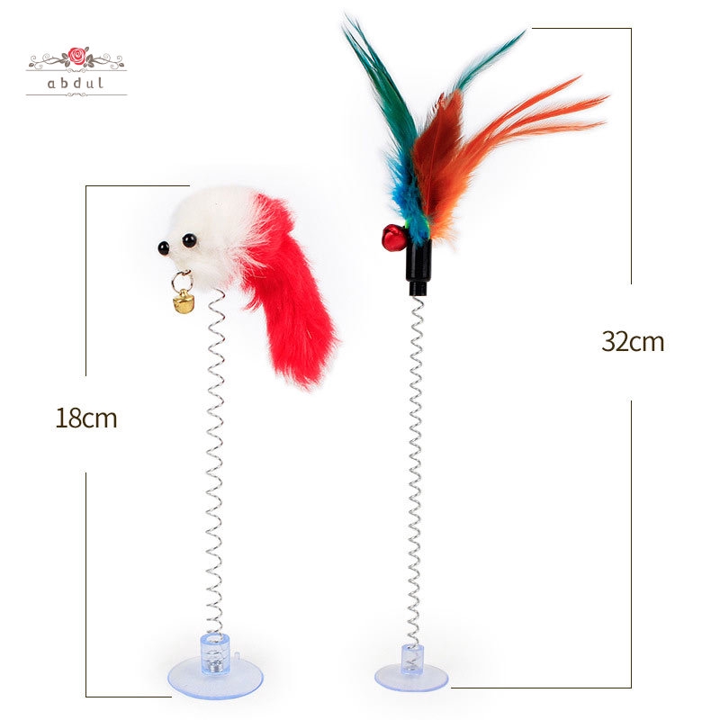Cat Interactive Toy With Sucker Spring Feather Plush Mouse Funny Pet ...