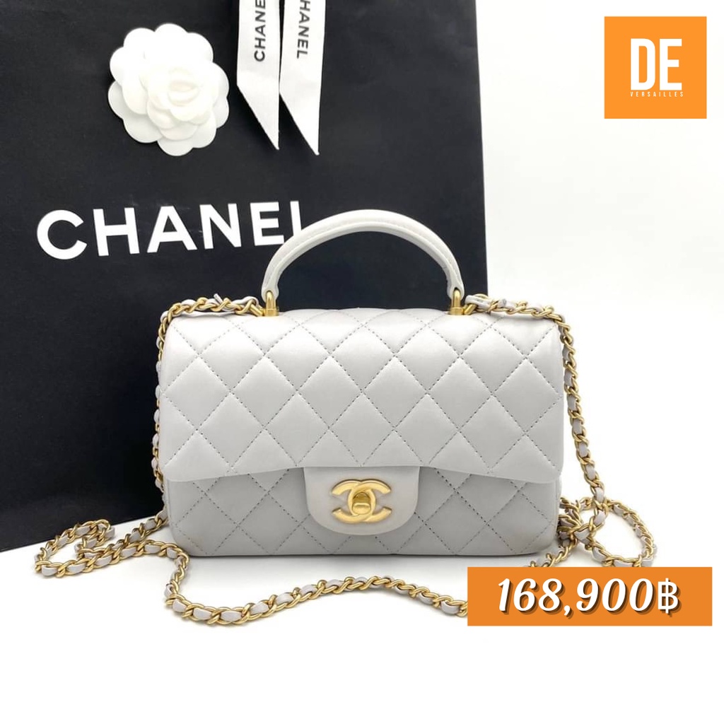 กระเป๋าNew chanel mini 8 with handle grey Lamb ghw microchip Full set ...