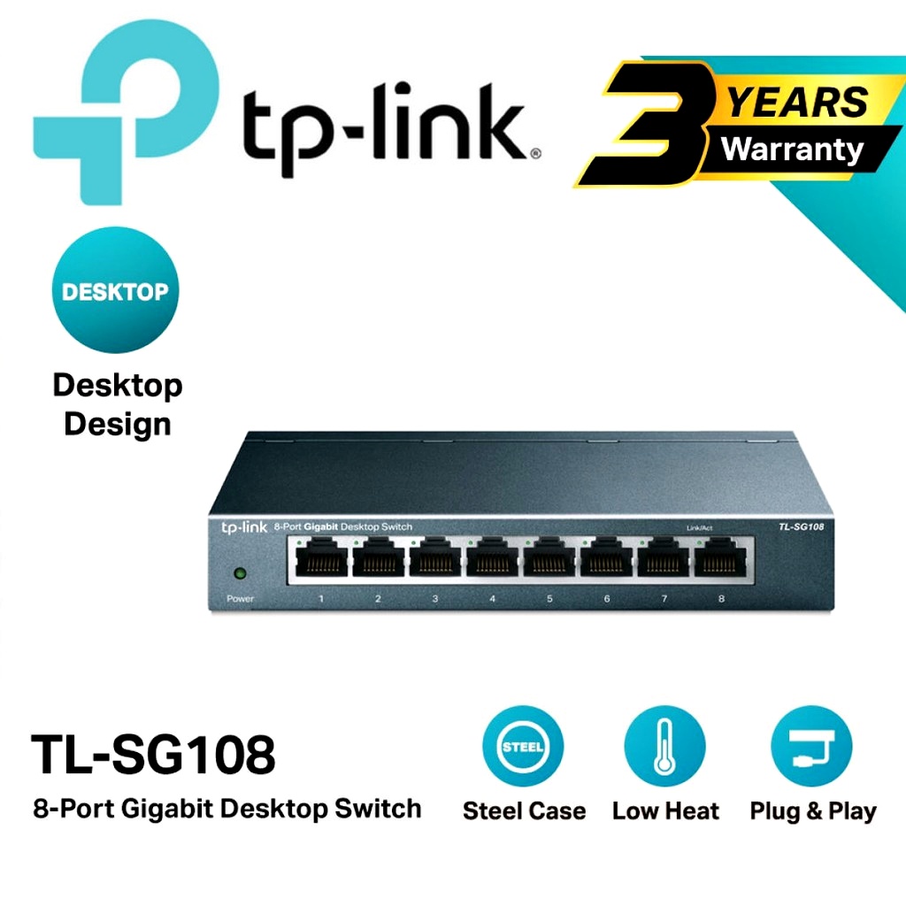 SWITCH (สวิตซ์) TP-LINK (TL-SG108) 8 PORTS GIGABIT PORT IN METAL CASING ...