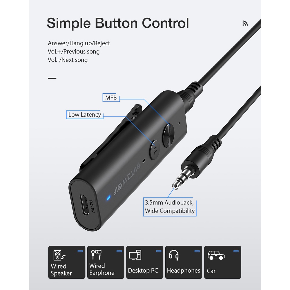 BlitzWolf® BW-BR0 Pro bluetooth 5.1 Wireless Audio Receiver Microphone ...