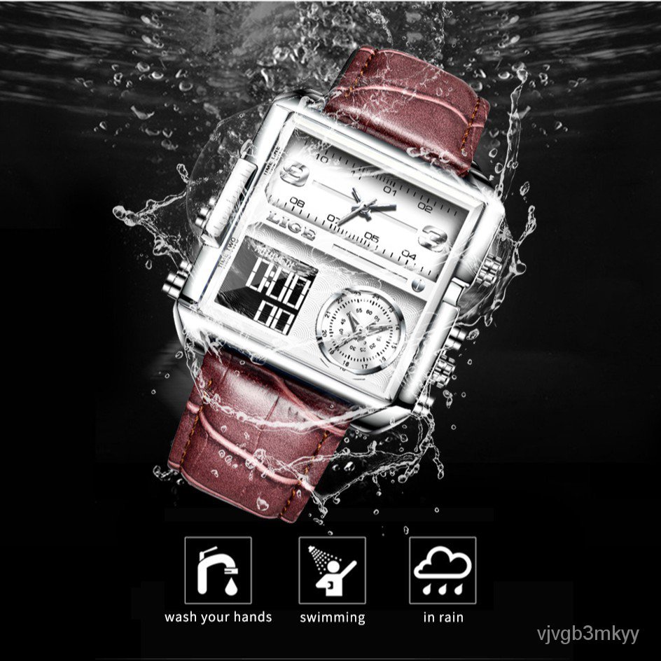 LIGE New Creative Square Men Watches Leather Quartz Wrist Watch Men ...