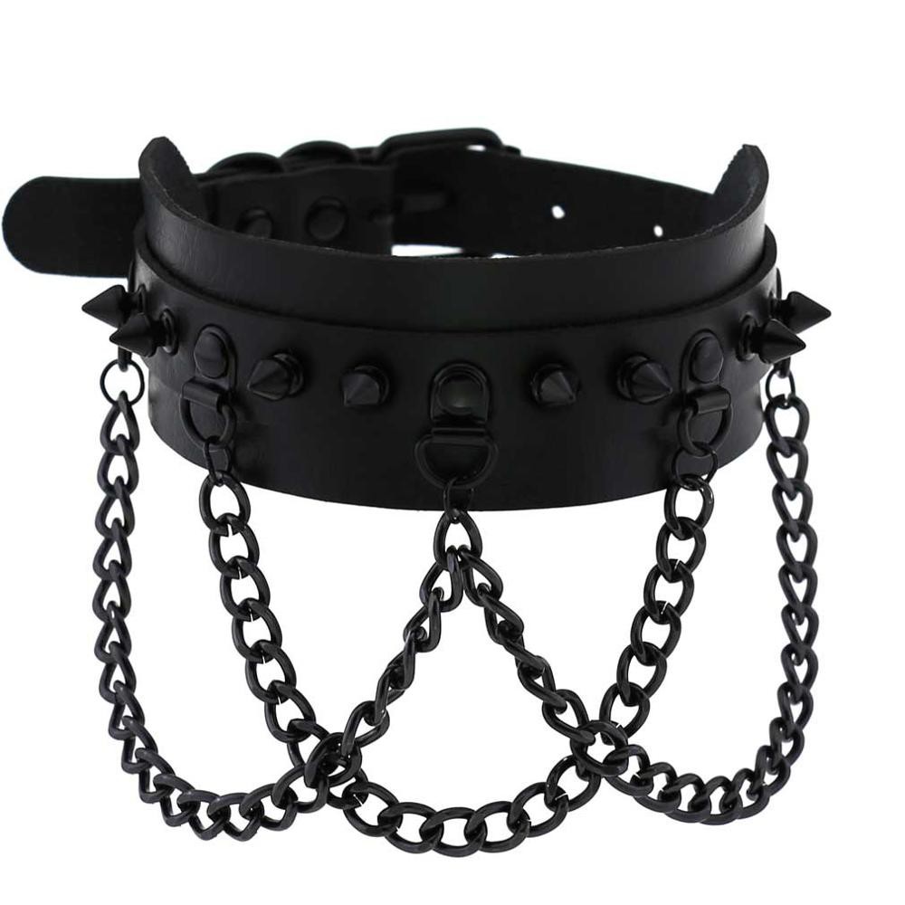 Emo Choker With Spikes Collar Women Man Leather Necklace Chain Jewelry ...
