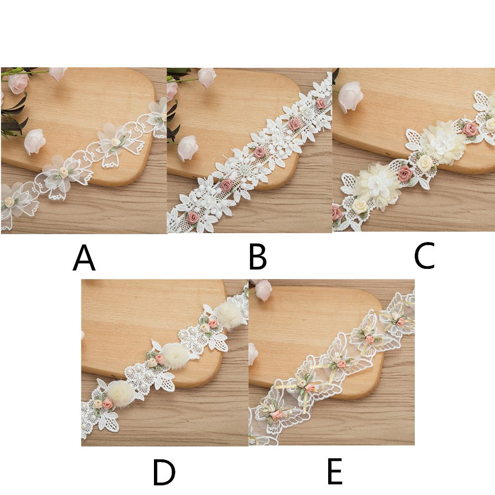 JUNE Polyester Sewing Material Beaded Applique Lace Ribbon 3D Flower ...