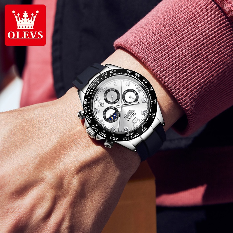 Olevs นาฬิกาข้อมือควอตซ์แฟชั่น สายซิลิโคน หน้าปัดบอกปฏิทินเรืองแสง อเนก ...