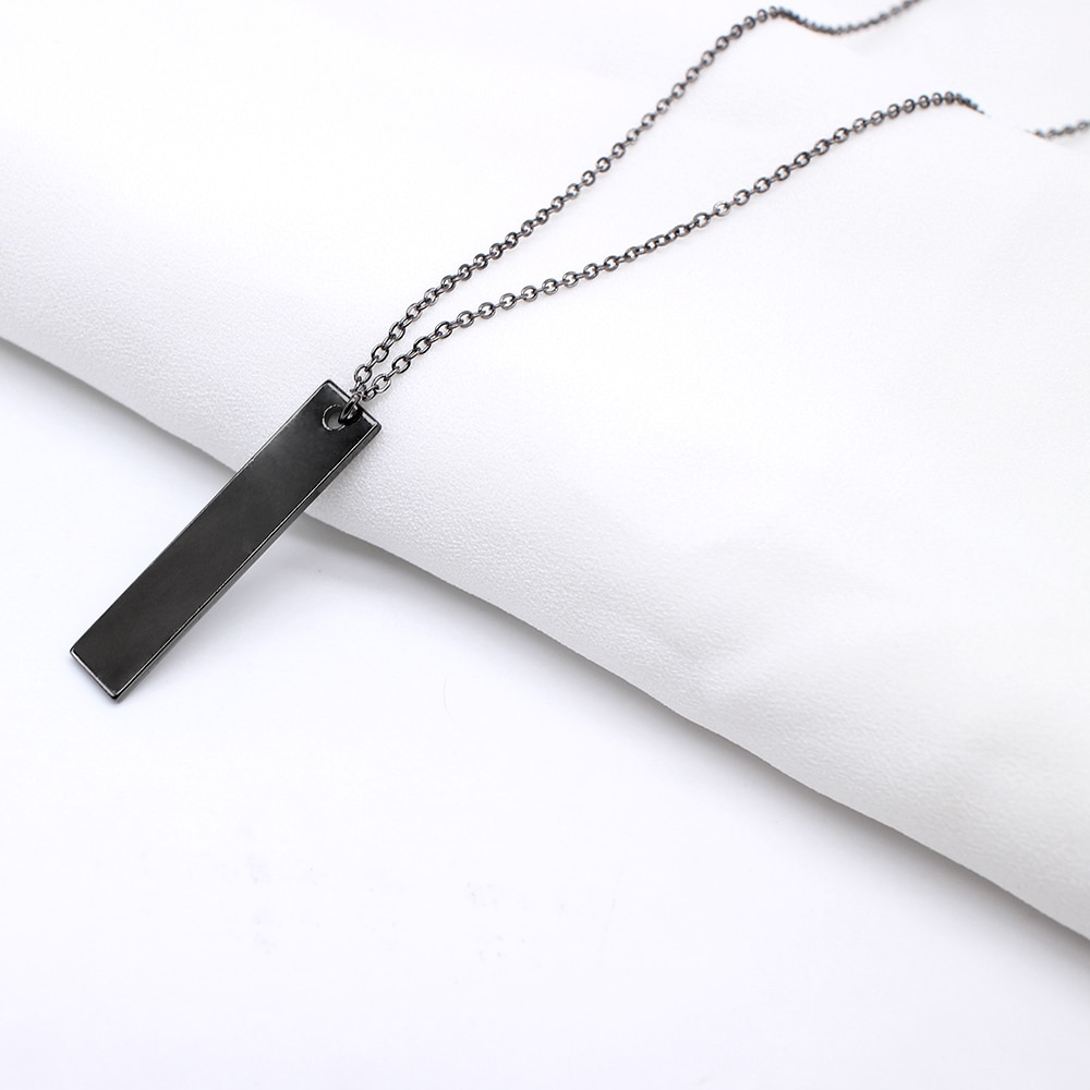 New Black Rectangle Pendant Necklace Men Trendy Simple Stainless Steel ...