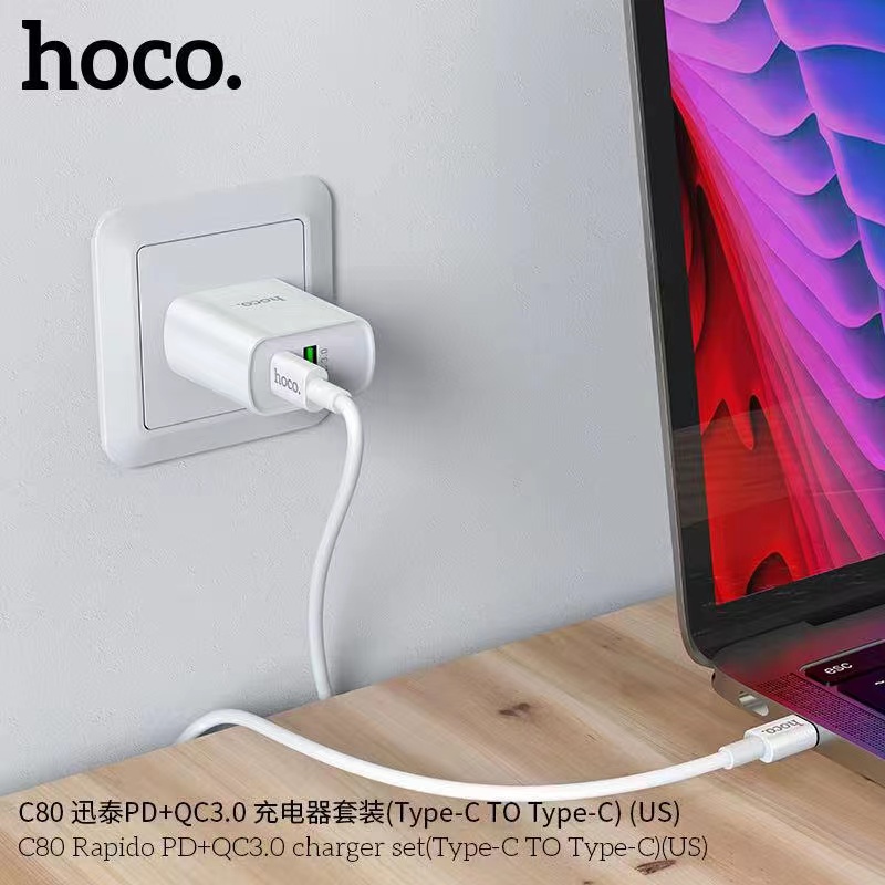 HOCO C80 ปลั๊กชาร์จพร้อมสายPD 20W Quick Charge 3.0 PD 3.0 Type-C toType ...