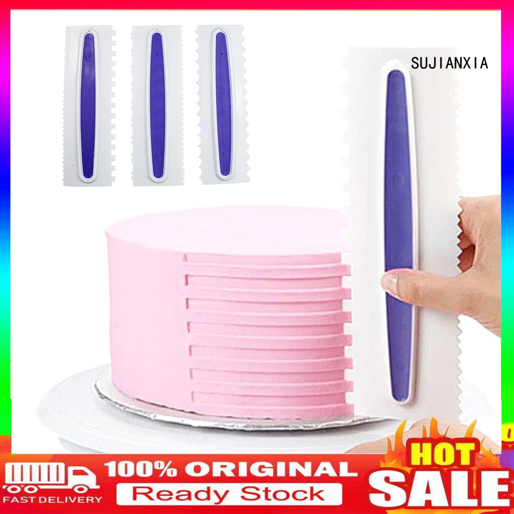 SUY_3Pcs Cake Scraper Smoother Cream Decorating Comb Fondant Pastries ...