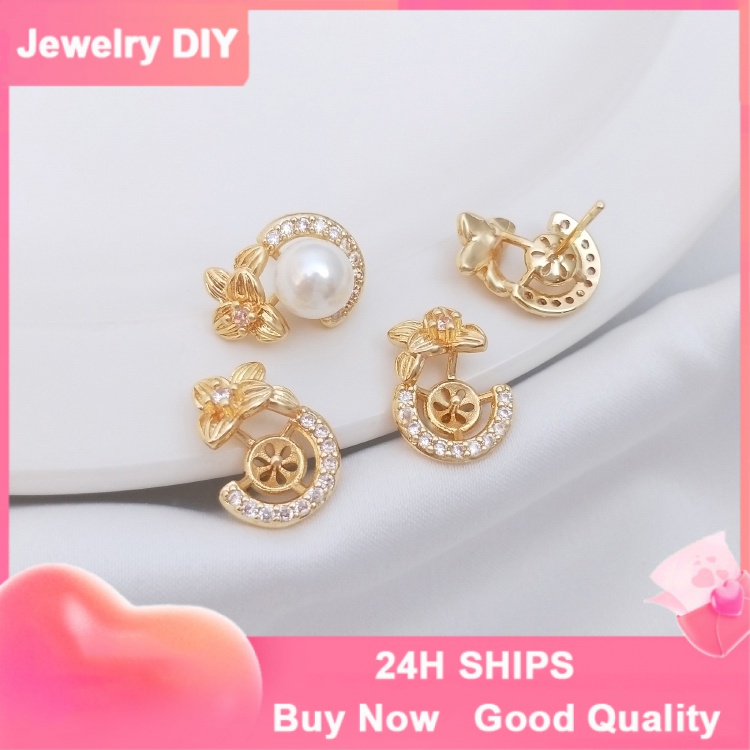 เครื่องประดับ DIYต่างหูเงิน 925 ชุบทอง 14k รูปดอกไม้ ประดับเพทาย ไข่มุก diyต่างหูเครื่องประดับ ...