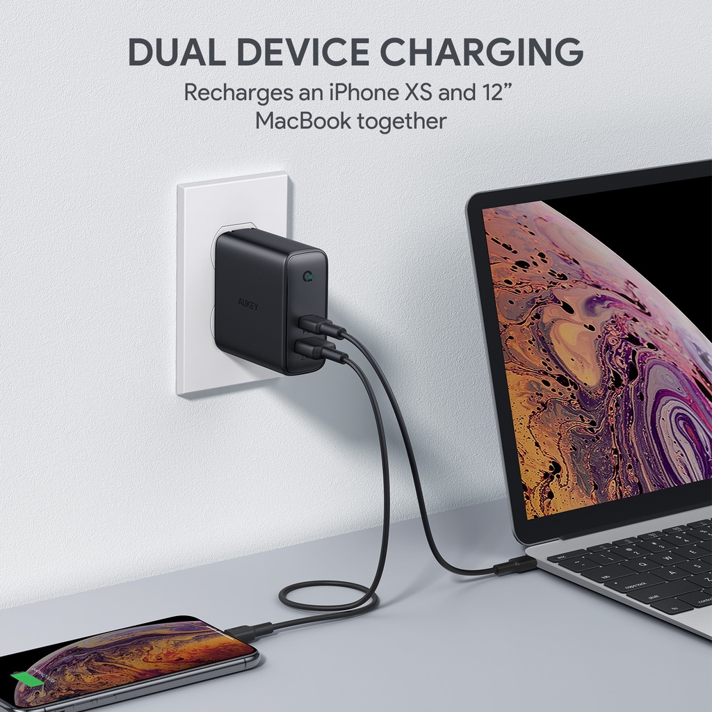 AUKEY PA-D3 หัวชาร์จเร็ว 60W Dynamic USB-C Power Delivery 60W และ AiPower Fast Charge ช่อง รุ่น ...