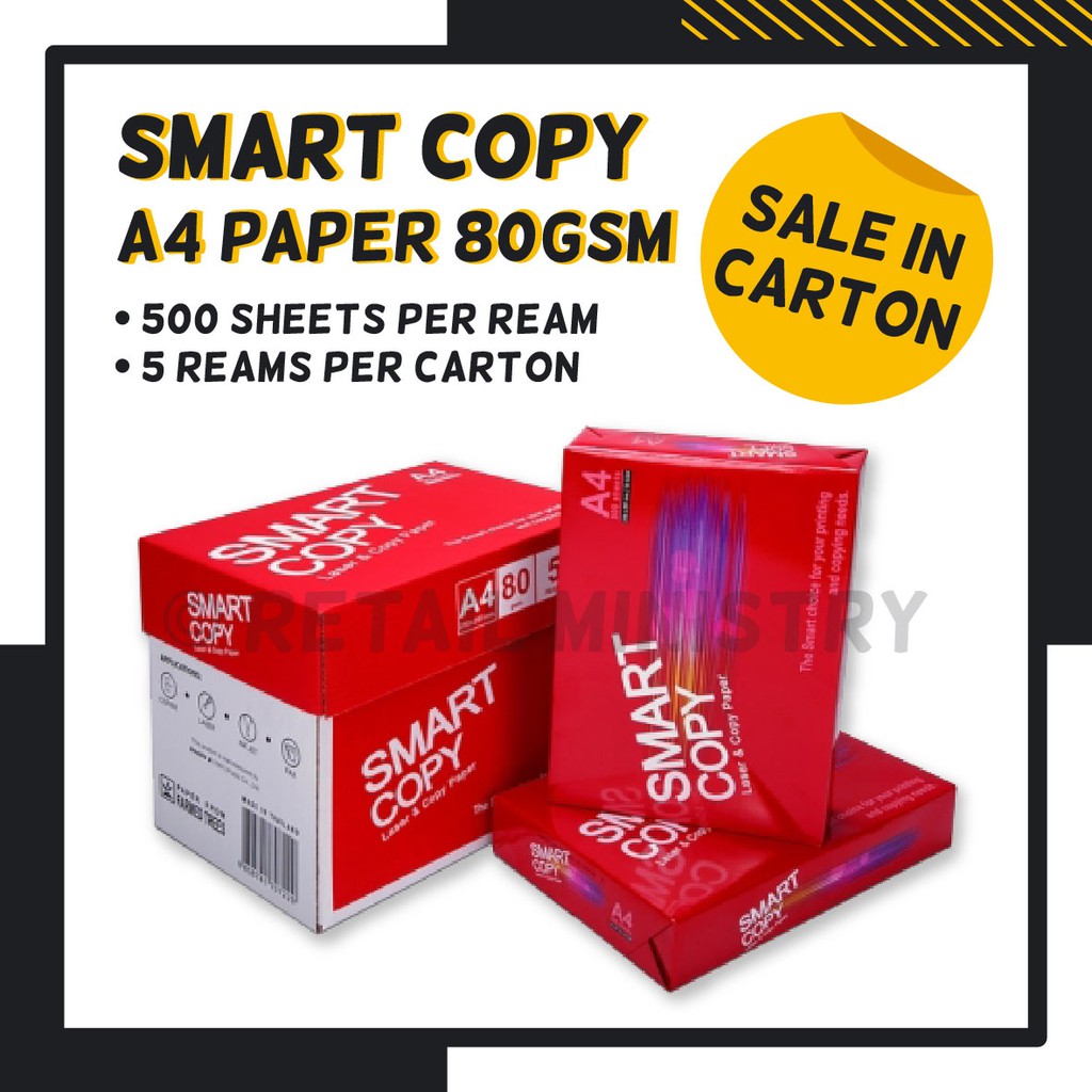 Smart Copy - 80gsm A4 paper(1 Cartons / 5 Reams) [Free Delivery ...