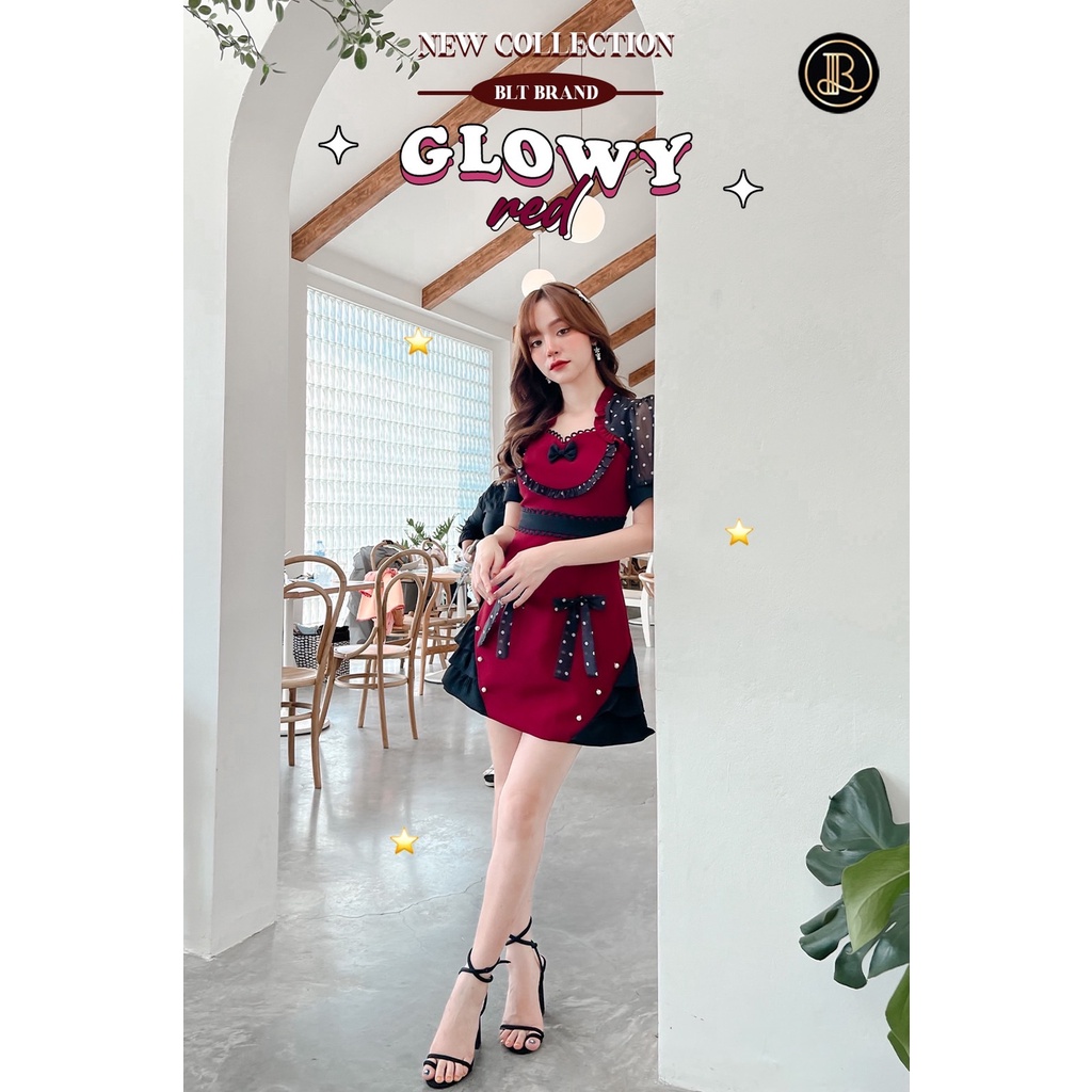 BLT BRAND การันตีเสื้อผ้าแบรนด์แท้ มินิเดรส สีแดงตัดดำ GLOWY RED ...