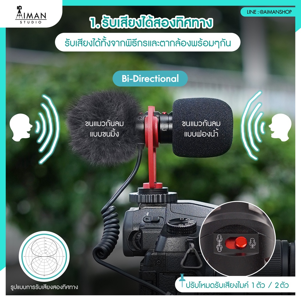 ไมโครโฟน ติดหัวกล้อง Sairen T Mic Vlog Microphone ไมค์คู่ตัวน้อย รับเสียงได้ 2 ทิศทางพร้อมกัน ...