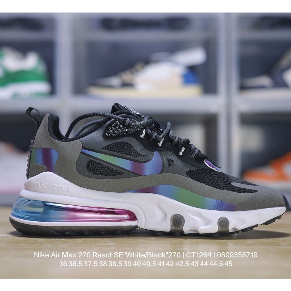 Nike Air Max 270 React SE สีขาวสีดํา 270 Ria Racing Series รองเท้าผ้าใบ ...