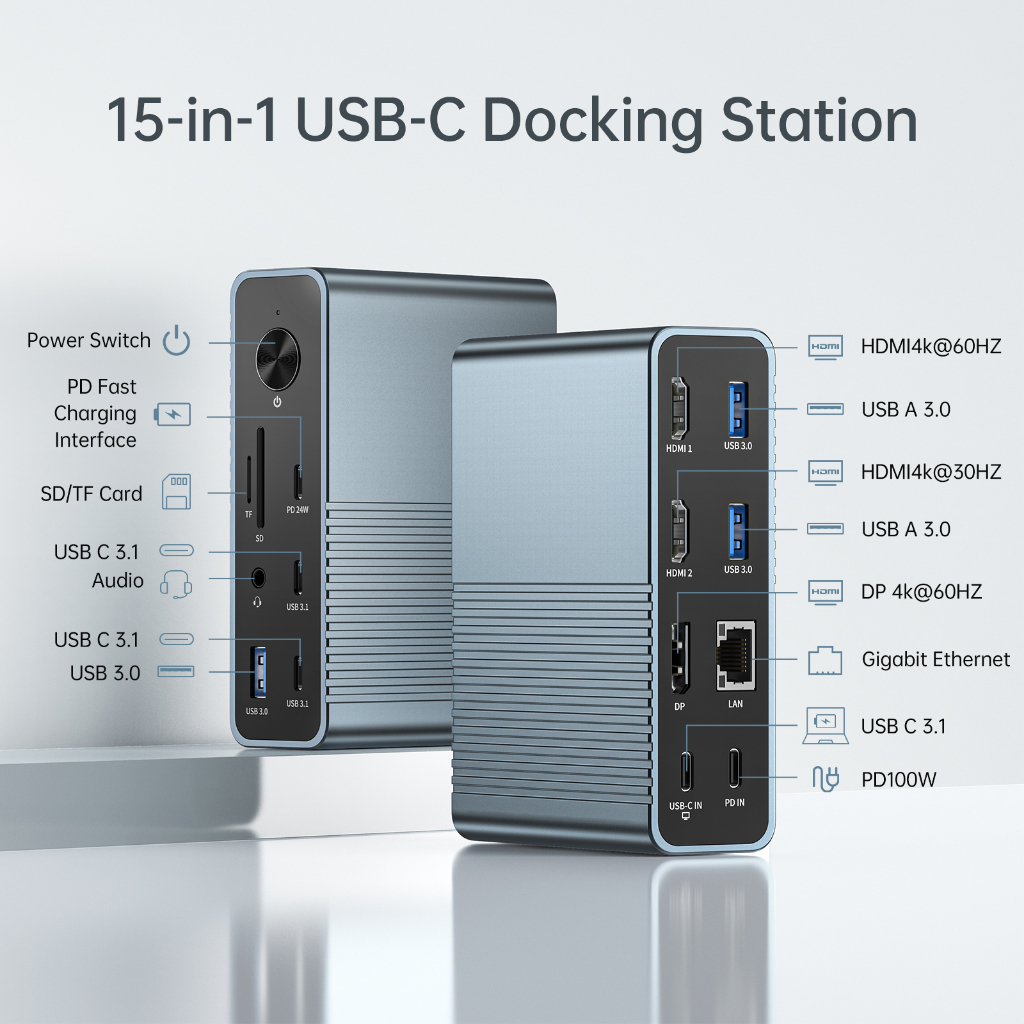Acasis USB-C Desktop Docking Station (15-in-1)Docking Station Hub ...