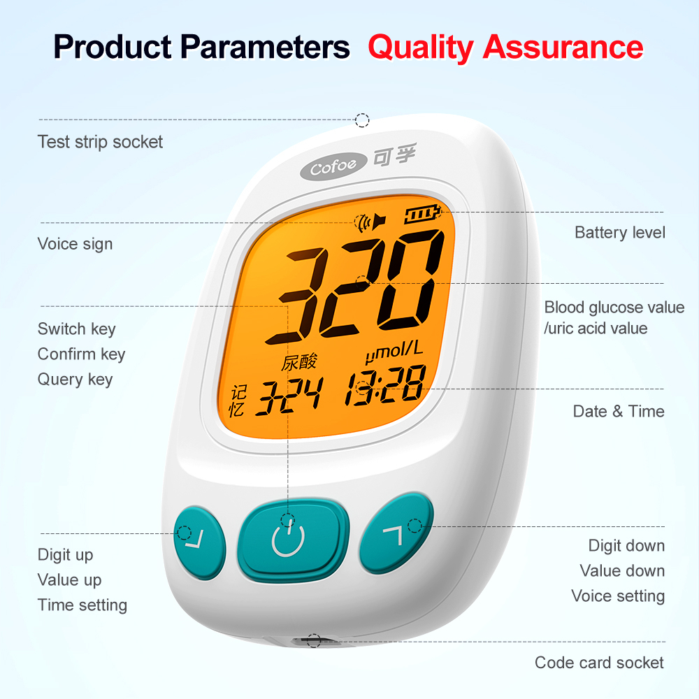 Cofoe 2 in1 เครื่องวัดระดับน้ําตาลในเลือด และกรดยูริก อเนกประสงค์ พร้อมแถบทดสอบ และมีดหมอ ...
