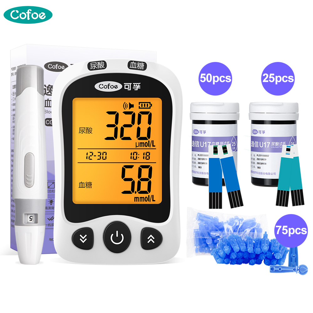 Cofoe 2 in1 เครื่องวัดระดับน้ําตาลในเลือด และกรดยูริก อเนกประสงค์ พร้อมแถบทดสอบ และมีดหมอ ...